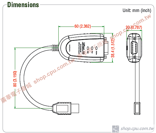 MOXA-UP-1130 (UPORT1130/1130I) USB轉RS422/485串列轉接器 | 廣華電子