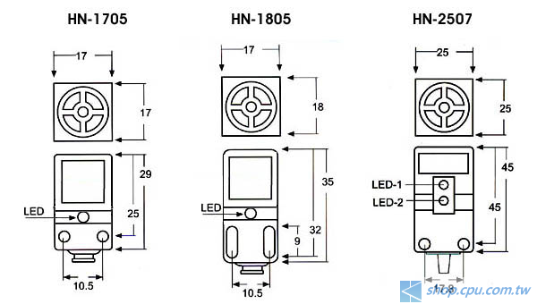 HQ-1805-N1 (Q2HQ-1805-N1) DC10-30V 感距5mm 600Hz NPN常開電感型塑膠近接開關 | 廣華電子
