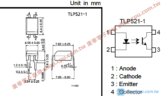 P521 DIP-4 P521 5~24V光耦合IC (TLP521) | 廣華電子