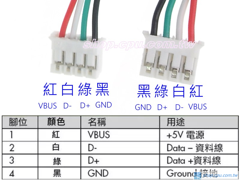 USB-PH20A-0.3M PH2.0端子4P轉USB2.0母傳輸線30cm(線序紅白綠黑) | 廣華電子