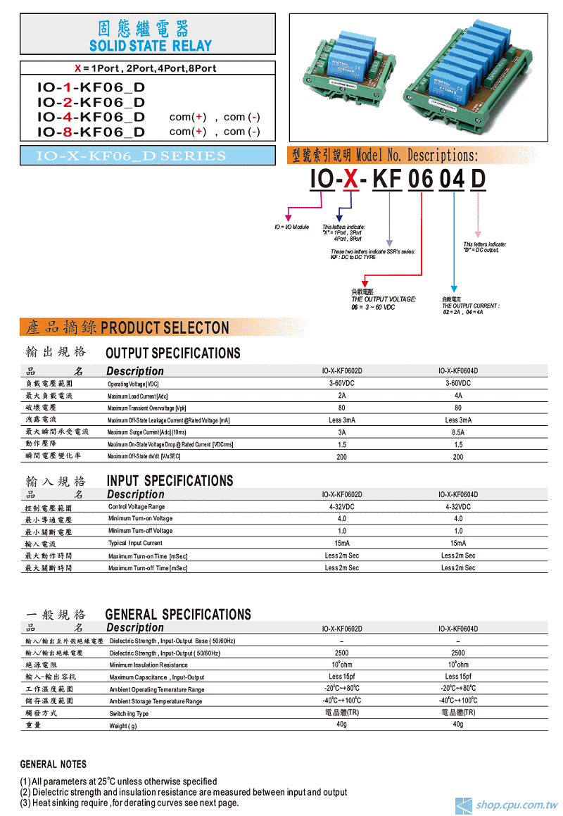 IO-4-0604D (IO-4-KF0604D) 4埠DC4A 4-32V軌道式固態繼電器模組(COM-,DC2DC) | 廣華電子